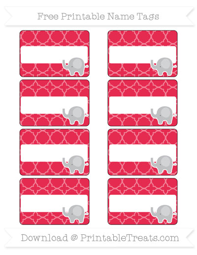 Free Amaranth Pink Quatrefoil Pattern Elephant Name Tags — Printable ...