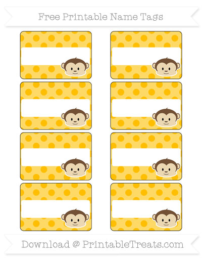 Free Amber Polka Dot Boy Monkey Name Tags — Printable Treats.com