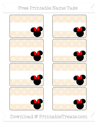 Free Antique White Dotted Pattern Minnie Mouse Name Tags — Printable ...