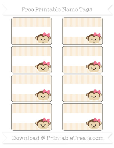 Free Antique White Striped Girl Monkey Name Tags — Printable Treats.com
