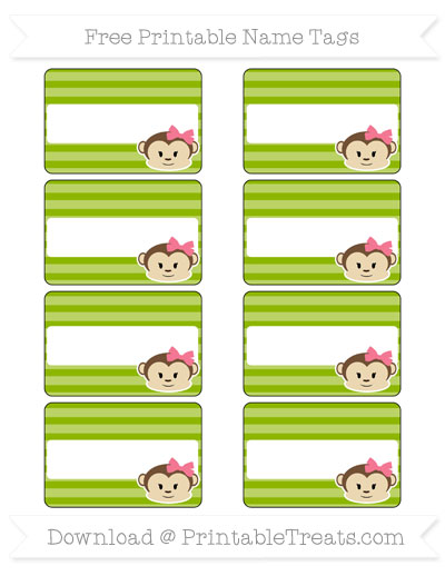 Free Apple Green Horizontal Striped Girl Monkey Name Tags — Printable ...