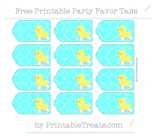 Aqua Blue Quatrefoil Pattern Baby Duck Party Favor Tags — Printable ...