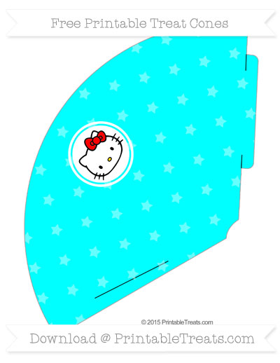 Free Aqua Blue Star Pattern Hello Kitty Treat Cone — Printable Treats.com