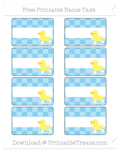 Free Baby Blue Checker Pattern Baby Duck Name Tags — Printable Treats.com