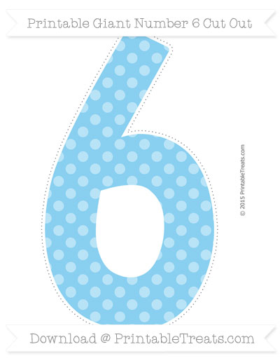 Baby Blue Dotted Pattern Giant Number 6 Cut Out — Printable Treats.com