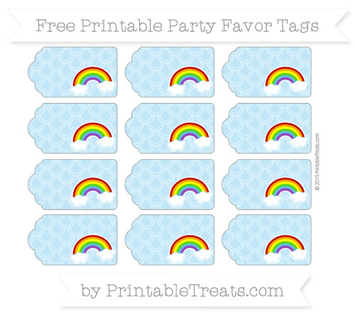Baby Blue Fish Scale Pattern Rainbow Party Favor Tags — Printable ...