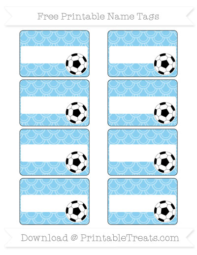 Free Baby Blue Fish Scale Pattern Soccer Name Tags — Printable Treats.com