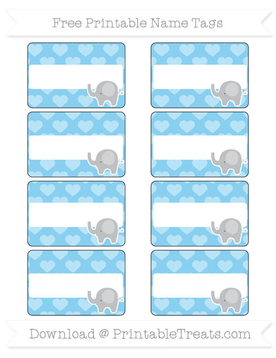 Free Baby Blue Heart Pattern Elephant Name Tags — Printable Treats.com