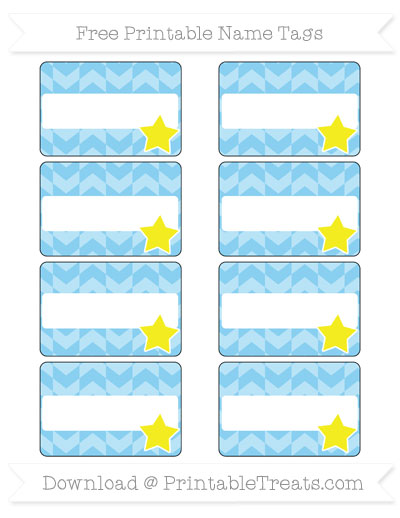 Free Baby Blue Herringbone Pattern Star Name Tags — Printable Treats.com