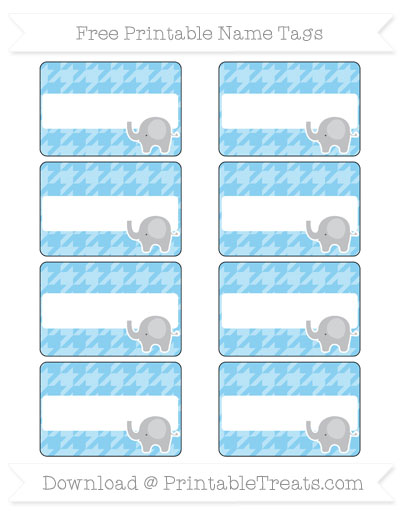 Free Baby Blue Houndstooth Pattern Elephant Name Tags — Printable ...