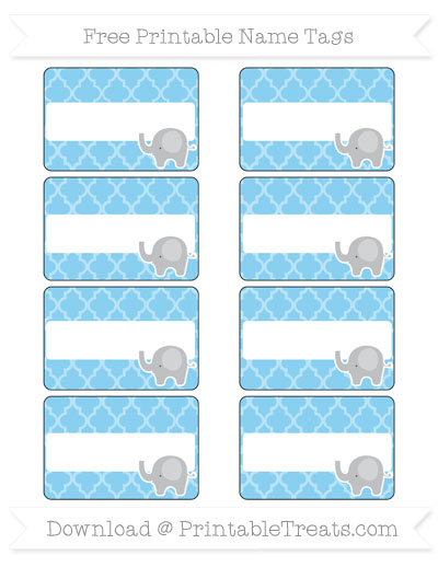 Free Baby Blue Moroccan Tile Elephant Name Tags — Printable Treats.com