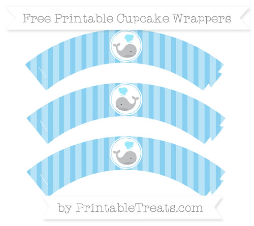 Free Baby Blue Striped Whale Cupcake Wrappers — Printable Treats.com