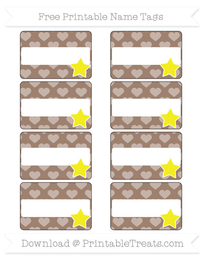Free Beaver Brown Heart Pattern Star Name Tags — Printable Treats.com