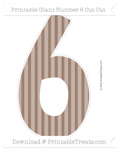 Beaver Brown Striped Giant Number 6 Cut Out — Printable Treats.com