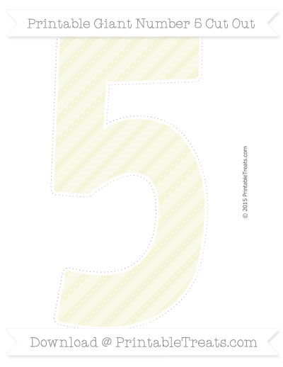 Beige Diagonal Striped Giant Number 5 Cut Out — Printable Treats.com