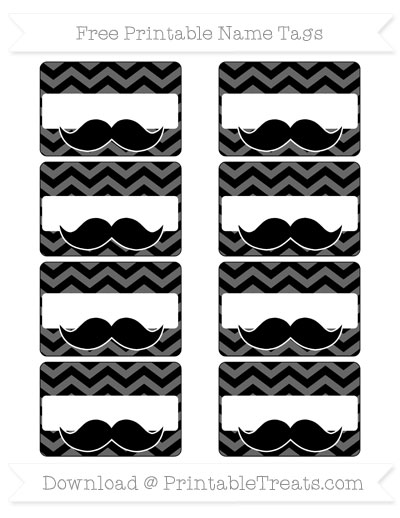 Black Chevron Mustache Name Tags — Printable Treats.com
