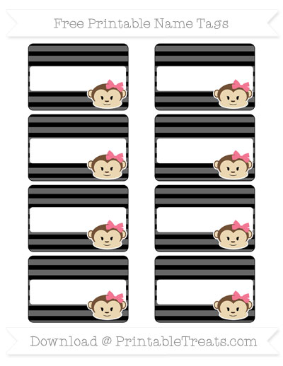 Free Black Horizontal Striped Girl Monkey Name Tags — Printable Treats.com