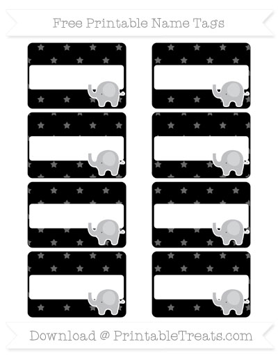 Free Black Star Pattern Elephant Name Tags — Printable Treats.com