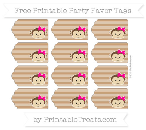 Brown Horizontal Striped Girl Monkey Party Favor Tags — Printable ...
