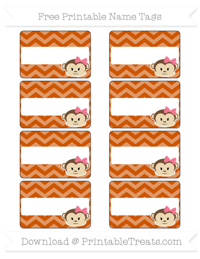 Free Burnt Orange Chevron Girl Monkey Name Tags — Printable Treats.com