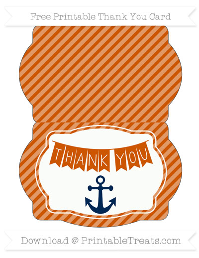 Burnt Orange Diagonal Striped Nautical Thank You Card — Printable ...