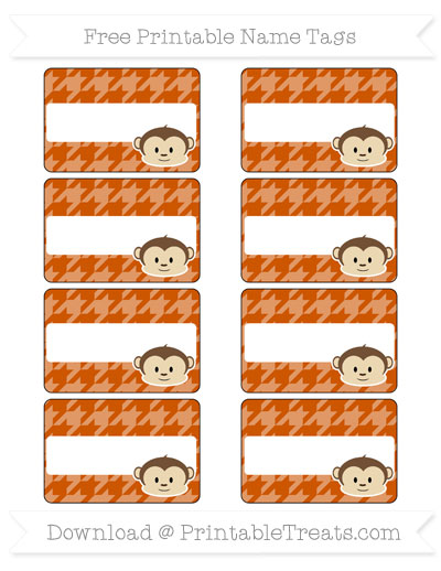 Free Burnt Orange Houndstooth Pattern Boy Monkey Name Tags — Printable ...