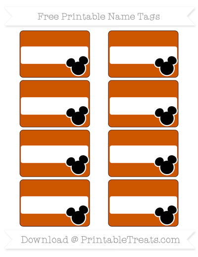 Free Burnt Orange Mickey Mouse Name Tags — Printable Treats.com