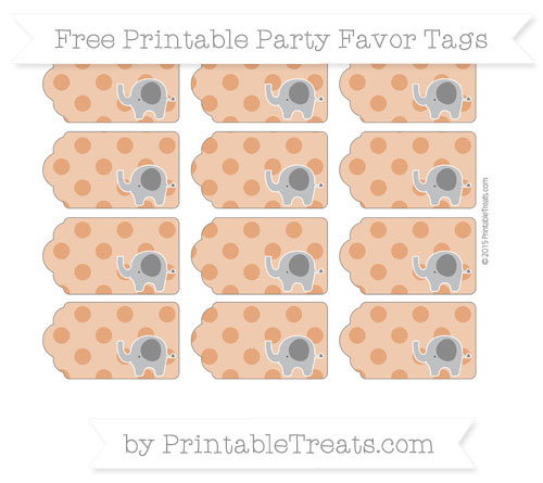 Burnt Orange Polka Dot Elephant Party Favor Tags — Printable Treats.com