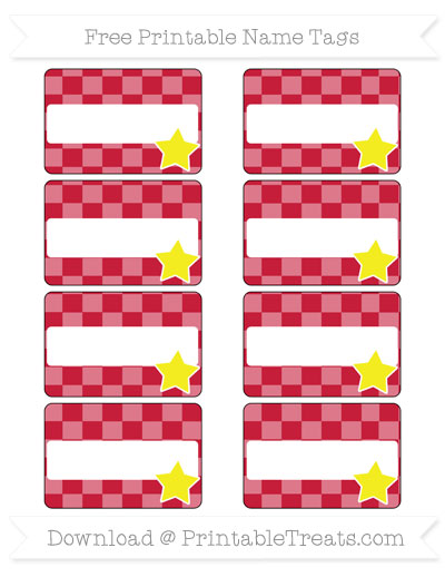 Free Cardinal Red Checker Pattern Star Name Tags — Printable Treats.com