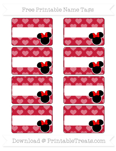Free Cardinal Red Heart Pattern Minnie Mouse Name Tags — Printable ...
