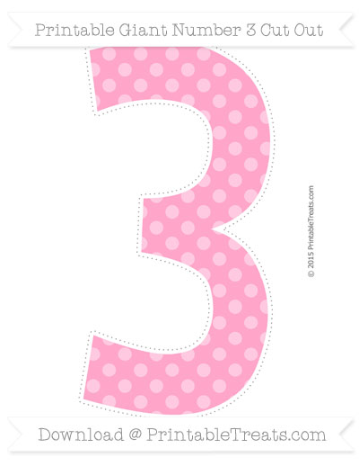 Carnation Pink Dotted Pattern Giant Number 3 Cut Out — Printable Treats.com