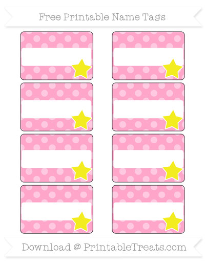Free Carnation Pink Dotted Pattern Star Name Tags — Printable Treats.com