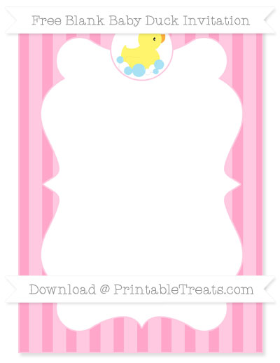 Free Carnation Pink Striped Blank Baby Duck Invitation — Printable ...