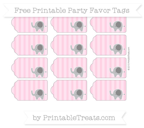 Carnation Pink Striped Elephant Party Favor Tags — Printable Treats.com