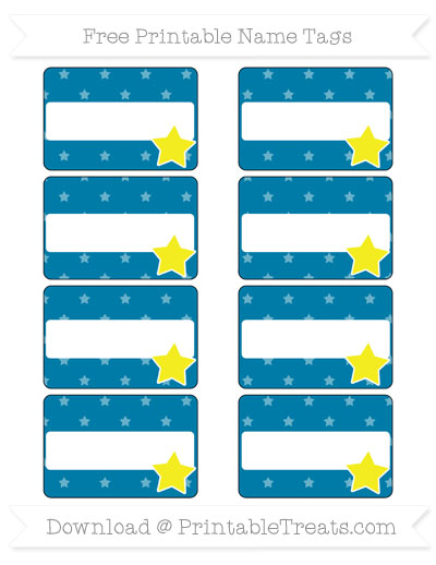 Free Cerulean Blue Star Pattern Star Name Tags — Printable Treats.com