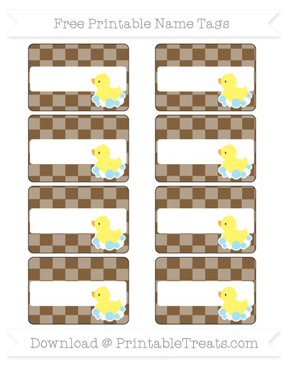 Free Coyote Brown Checker Pattern Baby Duck Name Tags — Printable ...