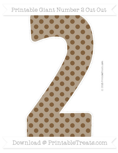 Coyote Brown Polka Dot Giant Number 2 Cut Out — Printable Treats.com
