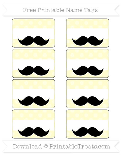 Cream Dotted Pattern Mustache Name Tags — Printable Treats.com