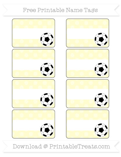 Free Cream Dotted Pattern Soccer Name Tags — Printable Treats.com