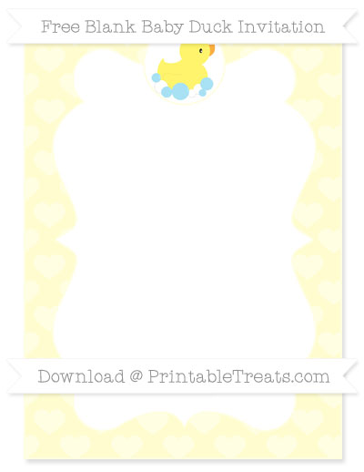 Free Cream Heart Pattern Blank Baby Duck Invitation — Printable Treats.com
