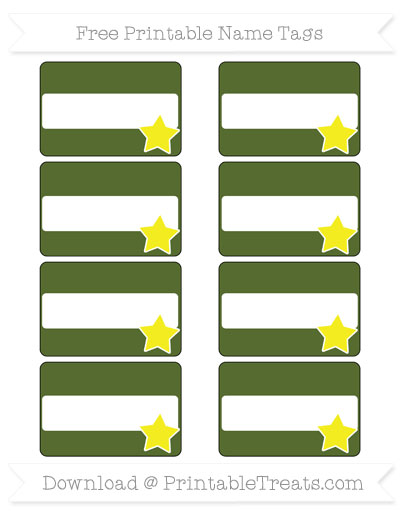 Free Dark Olive Green Star Name Tags — Printable Treats.com