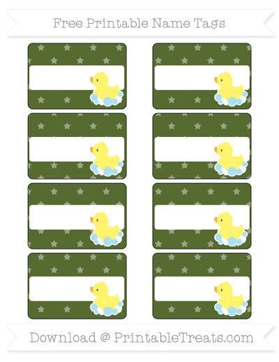 Free Dark Olive Green Star Pattern Baby Duck Name Tags — Printable ...