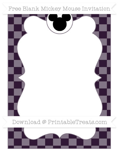 Free Dark Purple Checker Pattern Blank Mickey Mouse Invitation ...