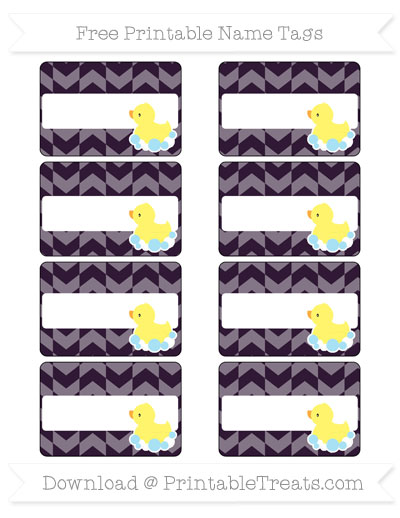 Free Dark Purple Herringbone Pattern Baby Duck Name Tags — Printable ...