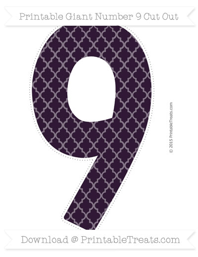 Dark Purple Moroccan Tile Giant Number 9 Cut Out — Printable Treats.com