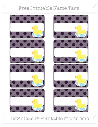 Free Dark Purple Polka Dot Baby Duck Name Tags — Printable Treats.com