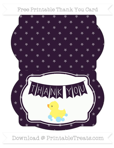 Dark Purple Star Pattern Baby Duck Thank You Card — Printable Treats.com