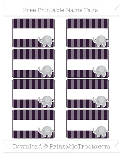 Free Dark Purple Striped Elephant Name Tags — Printable Treats.com