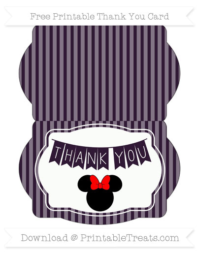 Dark Purple Striped Minnie Mouse Thank You Card — Printable Treats.com