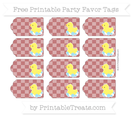 Dark Red Checker Pattern Baby Duck Party Favor Tags — Printable Treats.com